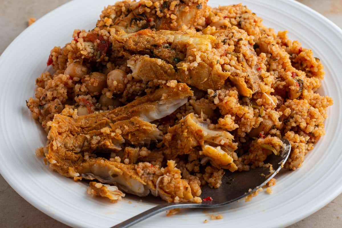 Red Chermoula Fish With Couscous · eat well abi