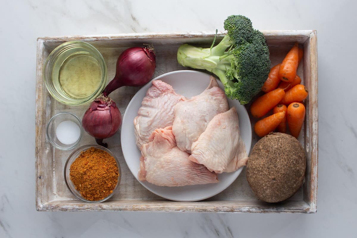 Chicken Suya Tray Bake With Yam & Vegetables · eat well abi