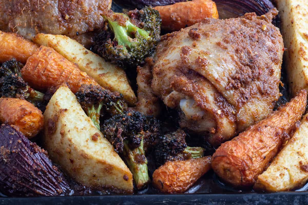 Chicken Suya Tray Bake With Yam & Vegetables · eat well abi