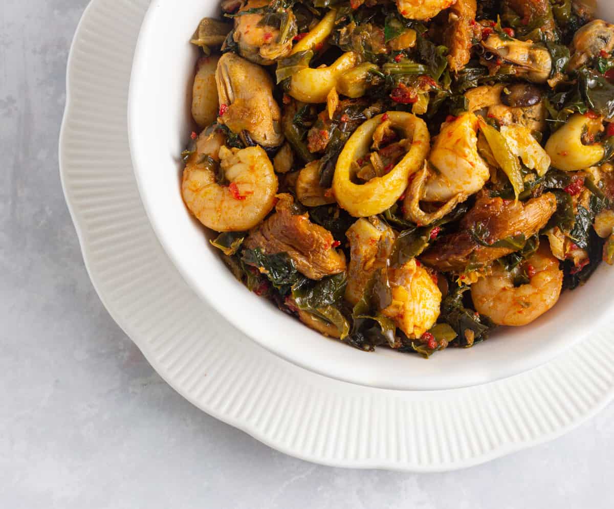 Seafood Efo Riro Recipe – Stewed Leafy Greens, Yoruba Style · eat well abi